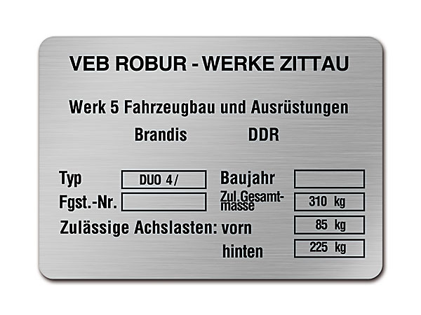 Typenschilder | Werkstattleistungen | Werkstatt | Dumcke.de